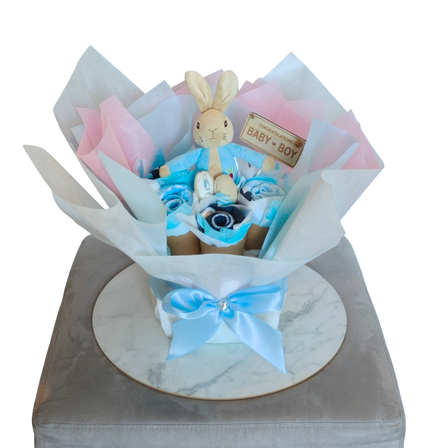 Peter Rabbit Little Explorer Bouquet Nappy Cake | Personalised Baby Boy ...