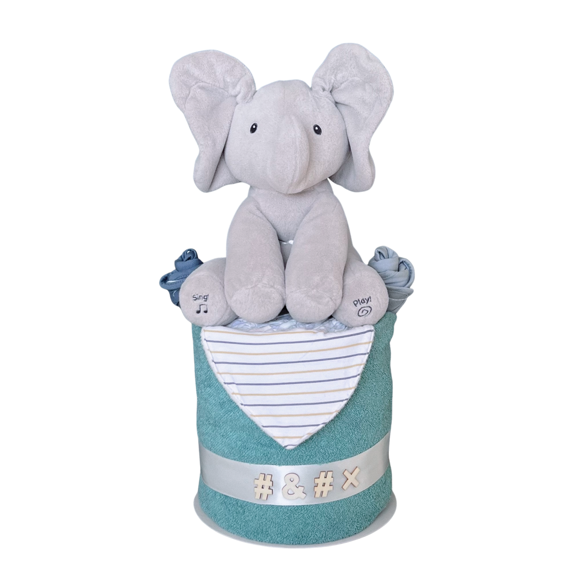 FLAPPY ELEPHANT NAPPY CAKE – ANIMATED PLUSH BY GUND – Nappie Cakes