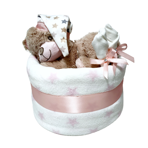 Lily Teddy Bear Nappy Cake | Baby Girl – Nappie Cakes